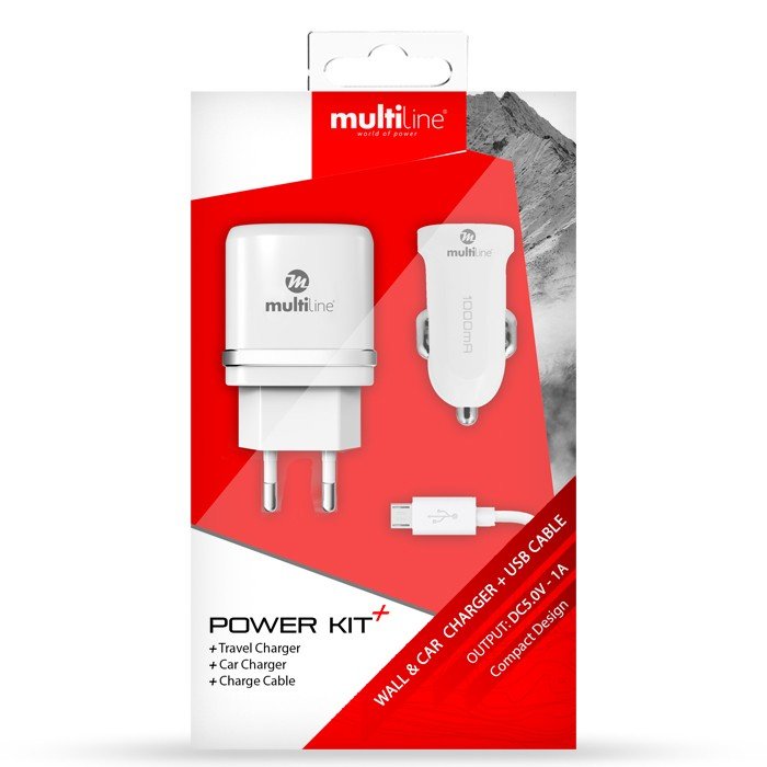 Multiline Powerkit 1A - Car + Travel Charger Incl. Lightning USB Cable ...