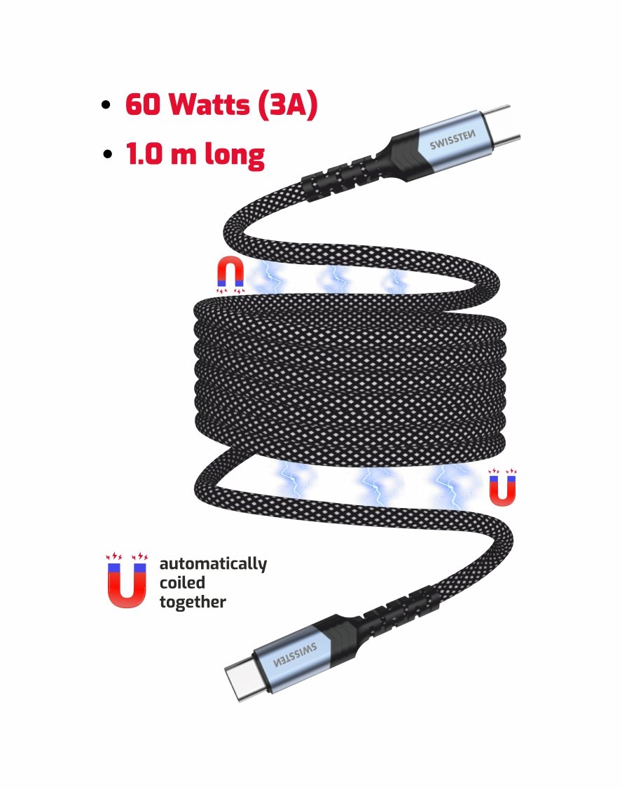 Swissten Self-Winding USB-C To USB-C Cable - 71551010 - 1 Meter - NKS ...